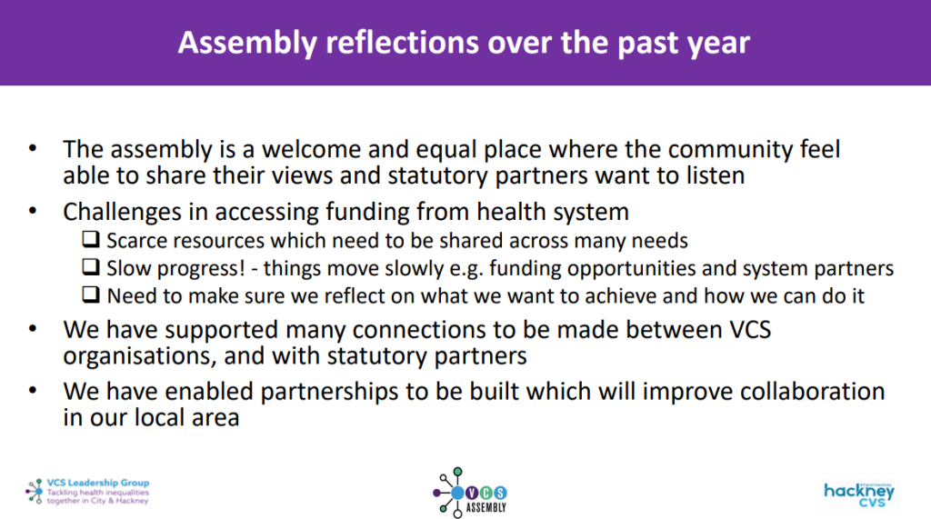 VCS Assembly Outputs and Outcomes: Year 1 - Hackney CVS - Hackney CVS